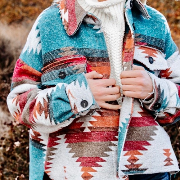 LA MIEL | Jackets & Coats | Aztec Yellowstone Distressed Shacket | Poshmark